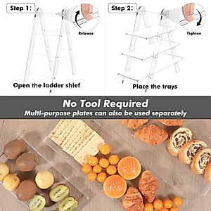 Koluti 3 Tier Serving Tray Stand, Solid Acrylic Rectangle Platter Display for Party, Foldable Three Tiered Plant Stand Board Ladder Shelf Decor, Detachable Trays Cupcake Fruit Food Plant Countertop