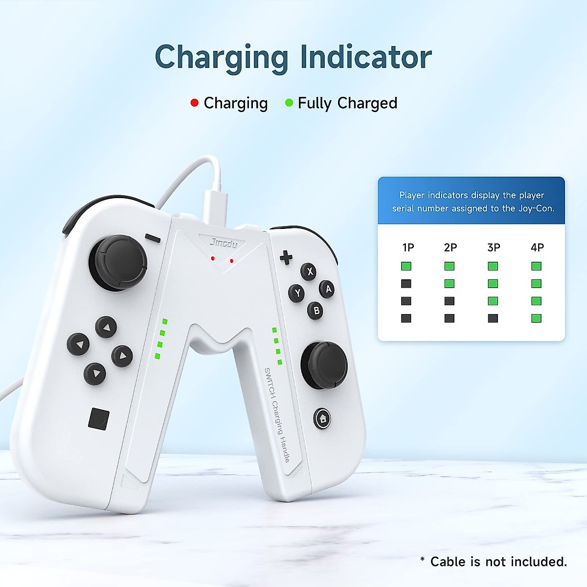 JINGDU Switch Joy-Con Charging Grip Compatible with Nintendo Switch & OLED Model, Play While Charging, Portable V-Shaped Switch Joy-Con Controller Charger with Indicators, White