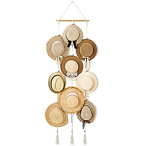 Mkono Hat Rack Hat Hangers for Wall Boho Caps Storage Display Organizer with Decorative Tassels Modern Cowboy Womens Hat Holder Display Hanger for Wide Brim Hats Bowler Fedora Hats Baseball Caps