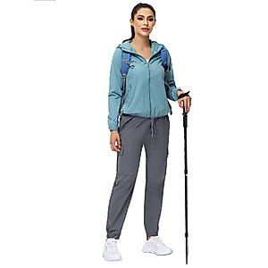 MOUEEY Women's Cargo Joggers Lightweight Quick Dry Athletic Water Resistant Lounge Casual Pants with Zipper Pockets Grey 3XL