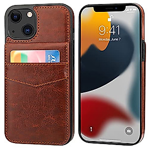 KIHUWEY Compatible with iPhone 13 Case Wallet with Credit Card Holder, Premium Leather Magnetic Clasp Kickstand Heavy Duty Protective Cover for iPhone 13 6.1 inch(Brown)