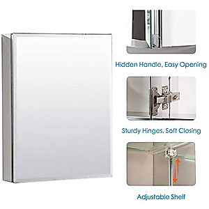 Movo Medicine Cabinet with Mirror, 24 Inch x 30 Inch Aluminum Mirror Cabinet with Single Door, Bathroom Medicine Cabinet, Surface Mount or Recess Installation