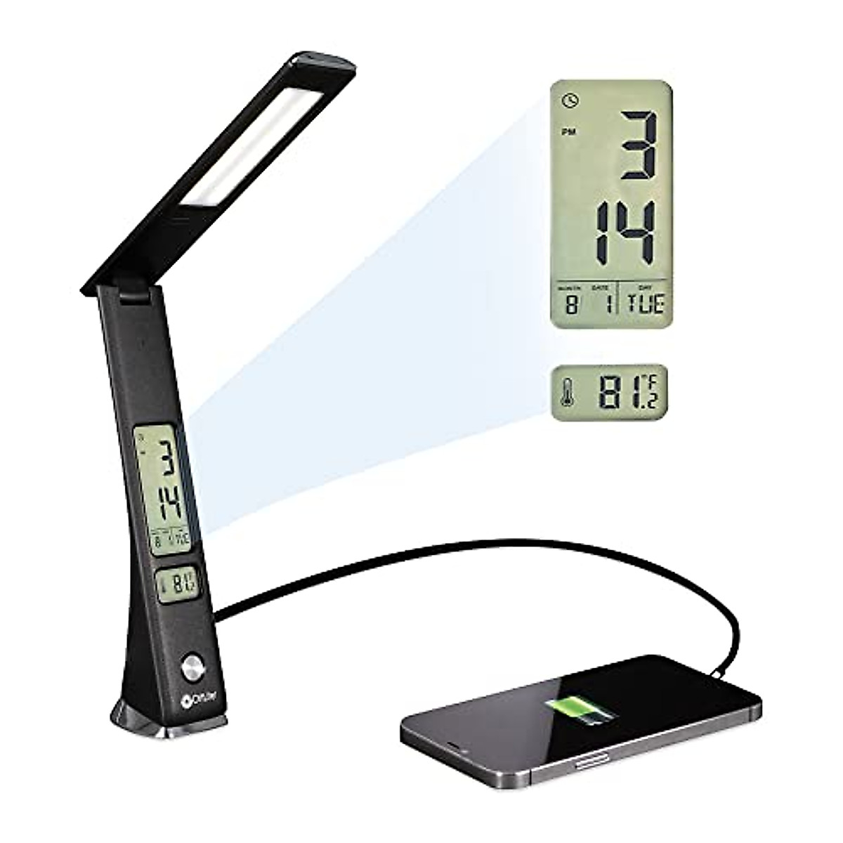 LED Task Adjustable Lamp with Digital Display, Prevention by OttLite - Designed to Reduce Eyestrain - Adjustable Neck, 3 Color Modes & USB Charging - Crafting, Office Work, Reading & Studying