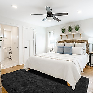 Terrug Fluffy Rugs for Living Room Bedroom, Black 3x5 Area Rug Washable Shag Carpet, Super Soft Fuzzy Plush Non-Slip Cute Modern Kids Rug for Nursery College Dorm Classroom Kids Room Home Decor