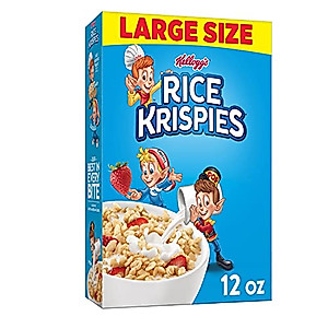 Kellogg's Rice Krispies Cold Breakfast Cereal, 8 Vitamins and Minerals, Rice Krispies Treats, Large Size, Original, 12Oz Box (1 Box)