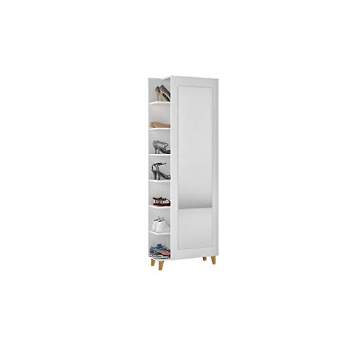 Manhattan Comfort Minetta Mid Century Modern 7-Shelf Shoe Closet with Mirror, 74.4", White