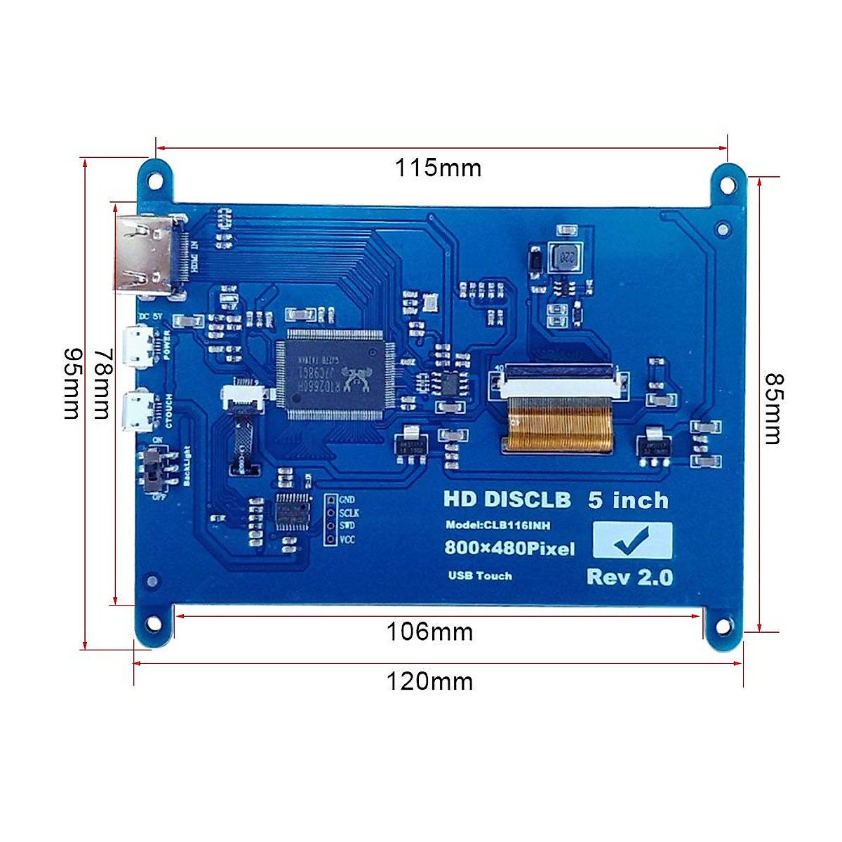 Aibesy 5 Inch HD Capacitive Touchscreen Display 800480 Resolution Small Portable Monitor with USB HD Interface Compatible with Raspberry Pi Educational Tool