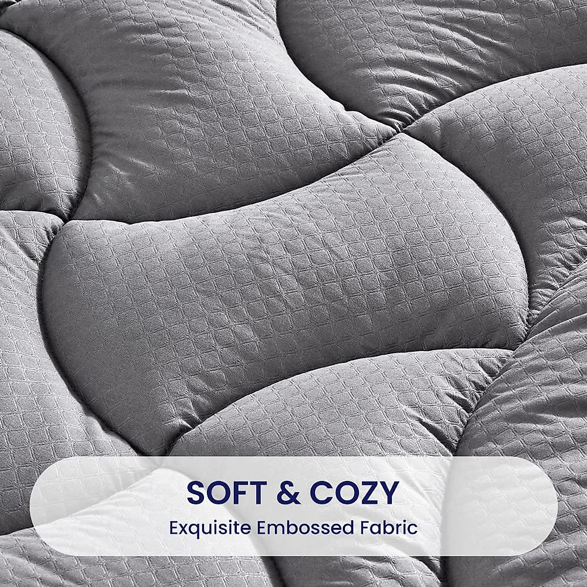 SLEEP ZONE Grey Twin Waterproof Mattress Pad, Premium Soft Embossed Mattress Topper, Quilted Fitted Mattress Protector Cover with Elastic Deep Pocket (Grey, Twin)