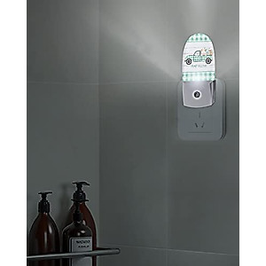 Plug-in LED Night Light with Auto Light Sensor - Popsicle Shape Nightlight Baby Night Lights for Hallway Bedroom Kids Room - Happy Easter Green Plaid Truck with Bunny and Easter Eggs Retro Wood Board