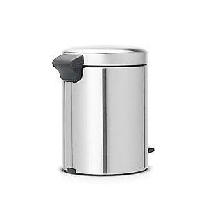 Brabantia New Icon Step Trash Can (1.3 Gal/Matt Steel FPP) Soft Closing Kitchen Garbage/Recycling Can with Removable Bucket