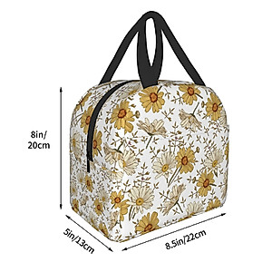 DADABULIUU Lunch Bag Vintage Daisy Yellow Flower Insulated Lunch Box Cooler Tote for Adults Kid Girl Women Work Office School Picnic Beach Reusable Lunchbox Over 3 Years Old