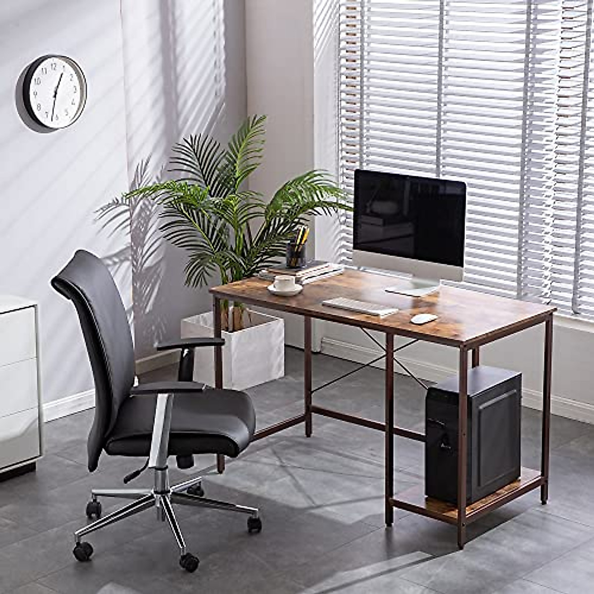 MJWDP (120 x 60 x 75cm) Industrial Style Three Layers Computer Desk Study Desk Office Table Laptop Table Table Black Walnut Color