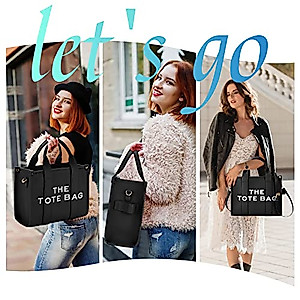 YUESUO Tote Bag for Women, The Tote Bag with Zipper, Trendy Personalized Oversized Medium PU Leather Tote Bag Top-Handle Shoulder Crossbody Bags.（Small-Black）