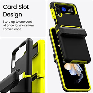 Galaxy Z Flip 4 Case Wallet with Hinge Protection [ Card Slot ] Samsung Galaxy Z Flip 4 5G Case with Card Holder Shockproof Protective TPU Silicone Phone Cover (Black-Green)