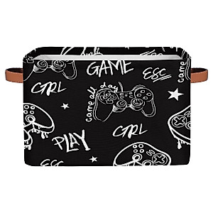 LLCXCSI Storage Bin Video Game Closet Organizer Bins with Handles, Decorative Collapsible Canvas Storage Baskets for Nursery Shelf, Clothes, Toy, Towel, Book, 15"x11"x9.5"