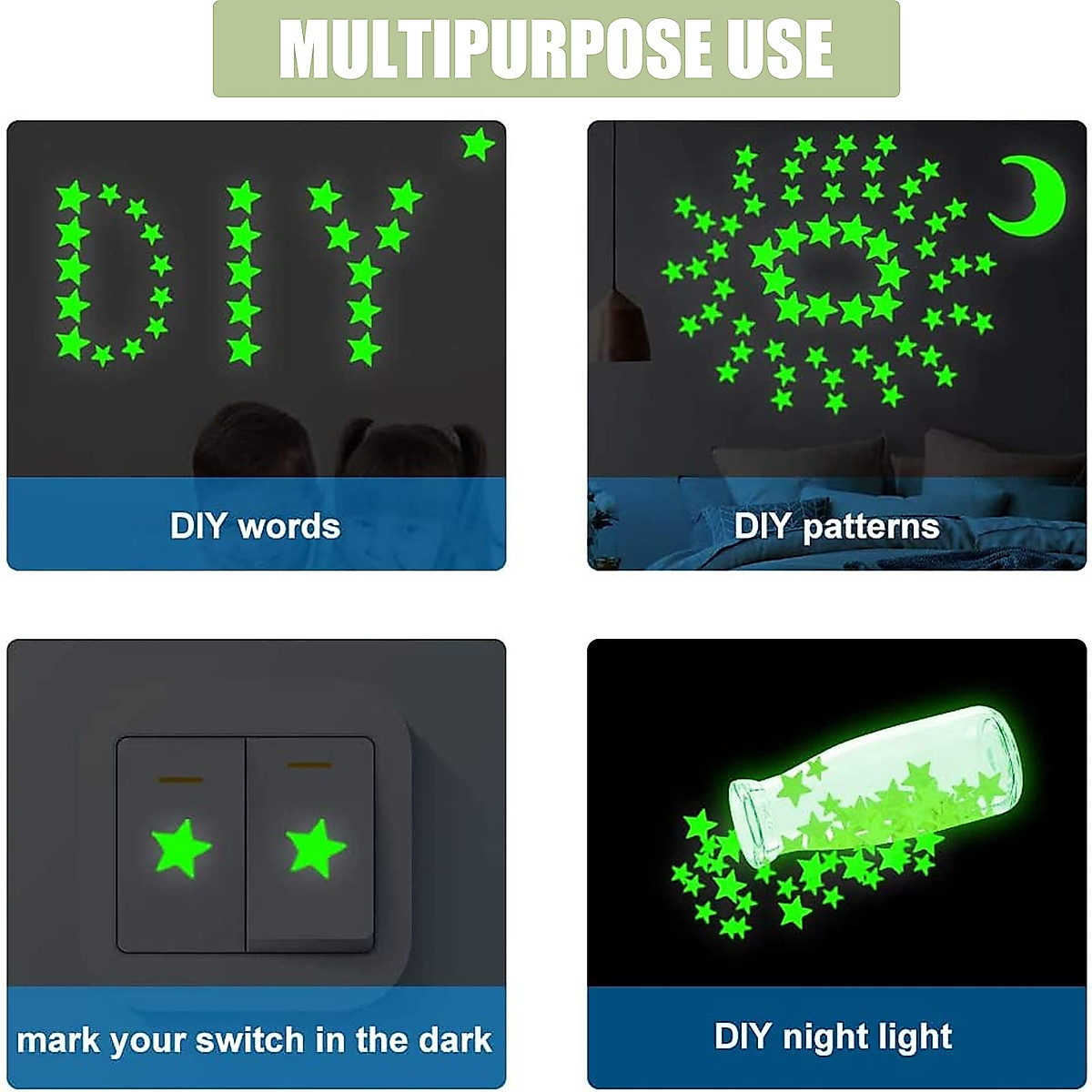 ORIJOYNA 201 Count Glow in The Dark Stars with Bonus Moon - Luminous Decor Ceiling Wall Stickers - for Kids and Toddler Room Decorations Wall Murals