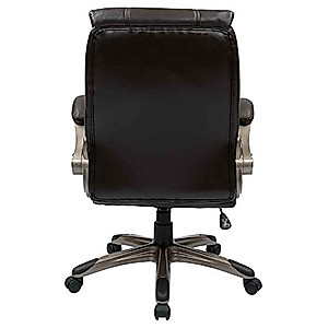 Office Star FL Series Faux Leather Mid-Back Manager's Office Chair with Padded Flip Arms, Espresso with Cocoa Base