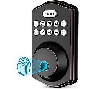 Fingerprint Door Lock, Hutools Keyless Entry Deadbolt Locks with Keypads, Biometric Door Lock, Auto Lock, 20 User Codes, 1 Touch Locking for Front Door, Bedroom, Oil Rubbed Bronze