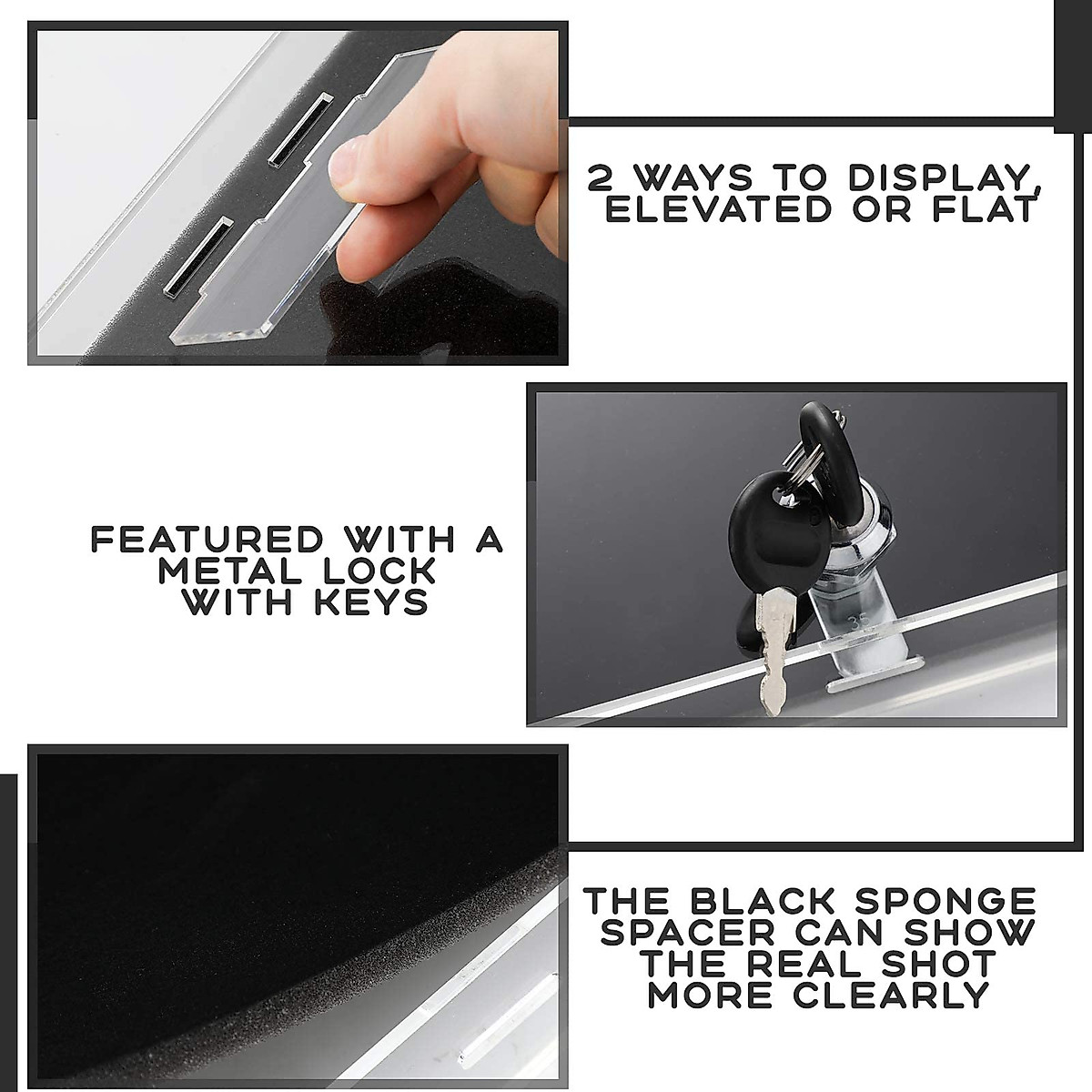 Weysat Acrylic Locking Display Case for Jewelry, Clear Rectangular Display Box Security Showcase Safe Box with Lock and Key Black Padding for Jewelry Selling Collector Watches Knives