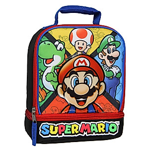 Bioworld Super Mario Luigi Toad Yoshi Dual Compartment Insulated Lunch Box Lunch Bag Soft Kit Cooler