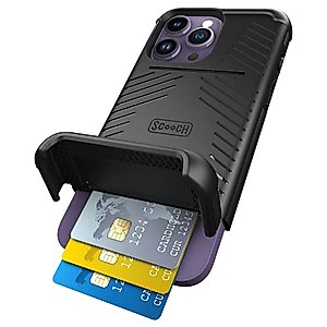 Scooch iPhone 14 Pro Max Case with Card Holder [Wingmate] iPhone 14 Pro Max Wallet Case with Hidden Card Slot and RFID Protection, Holds Up to 4 Cards, Military Grade Drop Protection, Black