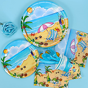 Atonofun Beach Party Supplies, Beach Plates and Napkins Set, Disposable Beach Plates, Cups, Napkins and Cutlery for Birthday, Pool, Summer Party, Baby Shower, Beach Themed Party Decorations Serves 24