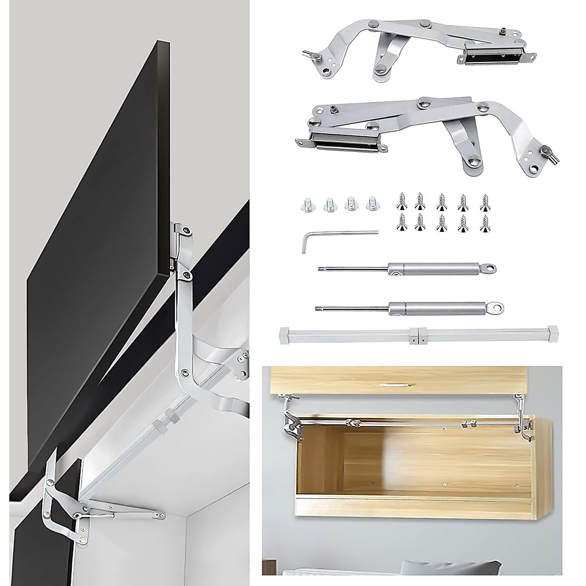 GYKLE Cabinet Door Hinges, Folding Lift up Top Table Vertical Swing Lift Up Stay Pneumatic Arm Kitchen Mechanism Hinges Durable Silent