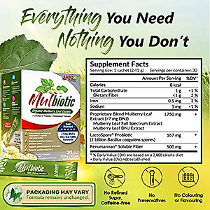 LABO Nutrition Mulbiotic, Organic Mulberry Leaf Extract + LactoSpore Probiotic & Fenumannan Prebiotic, for Carb Cravings Support, Vegetarian, Non-GMO, 30sx3