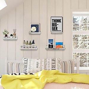 Walasis Rustic Shelves Wall-Mounted Distressed White - Farmhouse Wall Shelves 15.8 inch Wood Wall Decor Decorative Small Floating Ledge Shelf for Bedroom Living Room