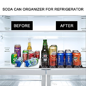 Soda Can Drink Organizer for Fridge, Self Pushing Drink Organizer for Refrigerator Width Adjustable Beverage Pusher Glide Beer Pop Can Water Bottle Storage for Pantry, Kitchen-Black, 5 Row