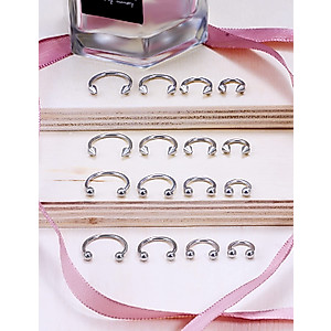 Ftovosyo 16PCS 16G Multiple Different Sizes Horseshoe Barbell Surgical Steel Nose Septum Rings Hoop Daith Earring Eyebrow Helix Vertical Lip Piercing Jewelry for Women Men