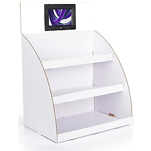 Displays2go Countertop Cardboard Shelving with 7" Digital Display – White (TBSH3WTDG)