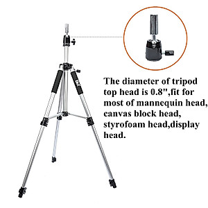 GEX 63" Heavy Duty Mannequin Tripod Stand for Wig Cosmetology Training Practice Doll Manikin Head Tripod Wig Stand With Travel Bag (Silver)