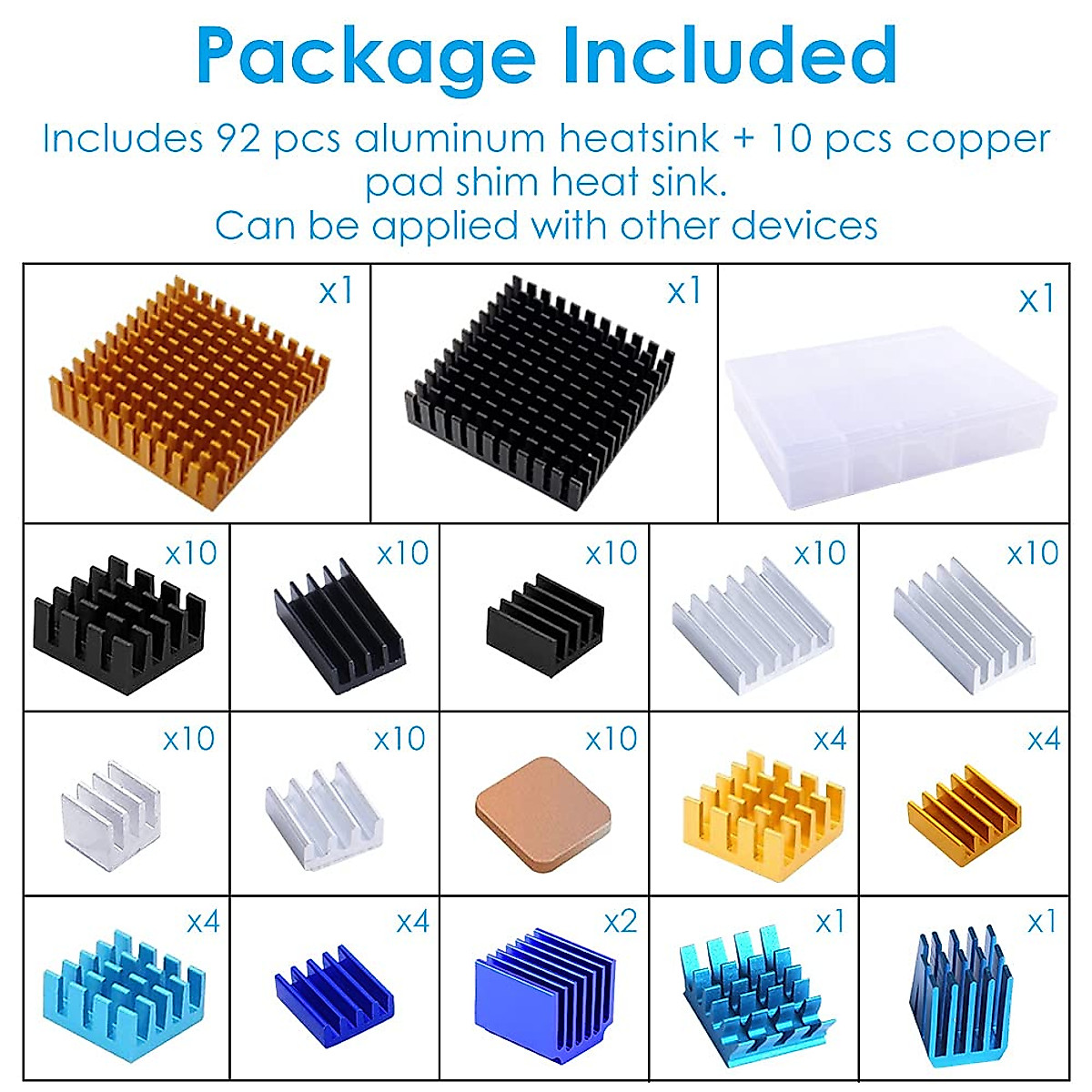 GeeekPi 102pcs Heatsink Kit for Raspberry Pi and Electronics Cooling