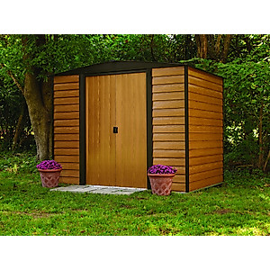 Arrow Shed WR65 Steel 6 x 5 ft. Low Gable Galvanized Coffee/Woodgrain Storage Shed, Wood Grain