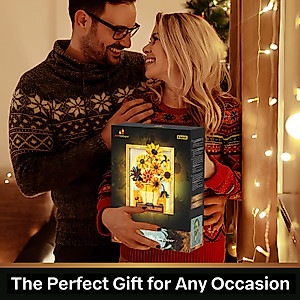 JMBricklayer Flowers Sunflower Building Sets for Adult with Lights 70004, Van Gogh Wall Art Crafts Ideas Flower Bouquet, Painting Frame Room Decor, Valentine’s Day Birthday Gifts for Women Girl