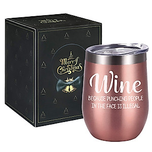 GINGPROUS Wine Tumbler for Women, Stainless Steel Wine Tumbler with Lid and Straw, Funny Insulated Wine Tumbler Idea for Mom Friends Wife Nurse Coworker Aunt Teacher (12 Oz, Rose Gold)