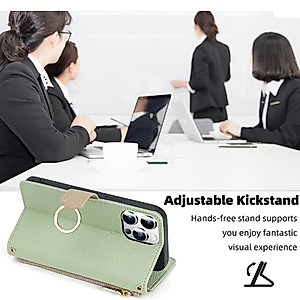 Arseaiy Wallet Case for VIVO V20 SE/Y70 2020 Flip Phone Case Cover with Crossbody Strap Magnetic Zipper Pocket Makeup Mirror PU Leather Shockproof with Kickstand Shell Green