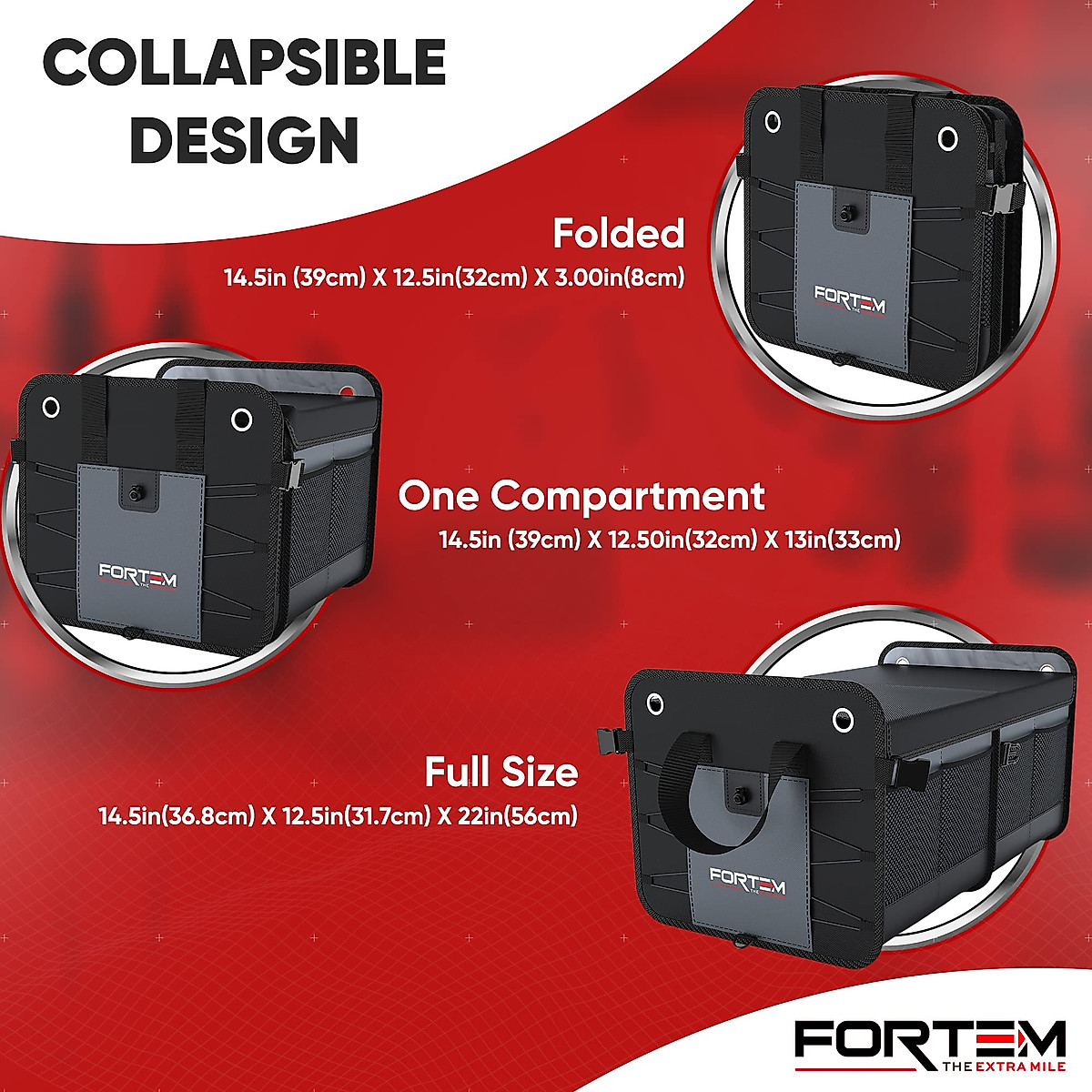 FORTEM SUV Trunk Organizer, Car Organizer, Collapsible Multi-Compartment Storage Bag for Car Accessories for Women Men, 1680D Oxford, Non Slip Bottom, Adjustable Straps, Soft Cover (65L)