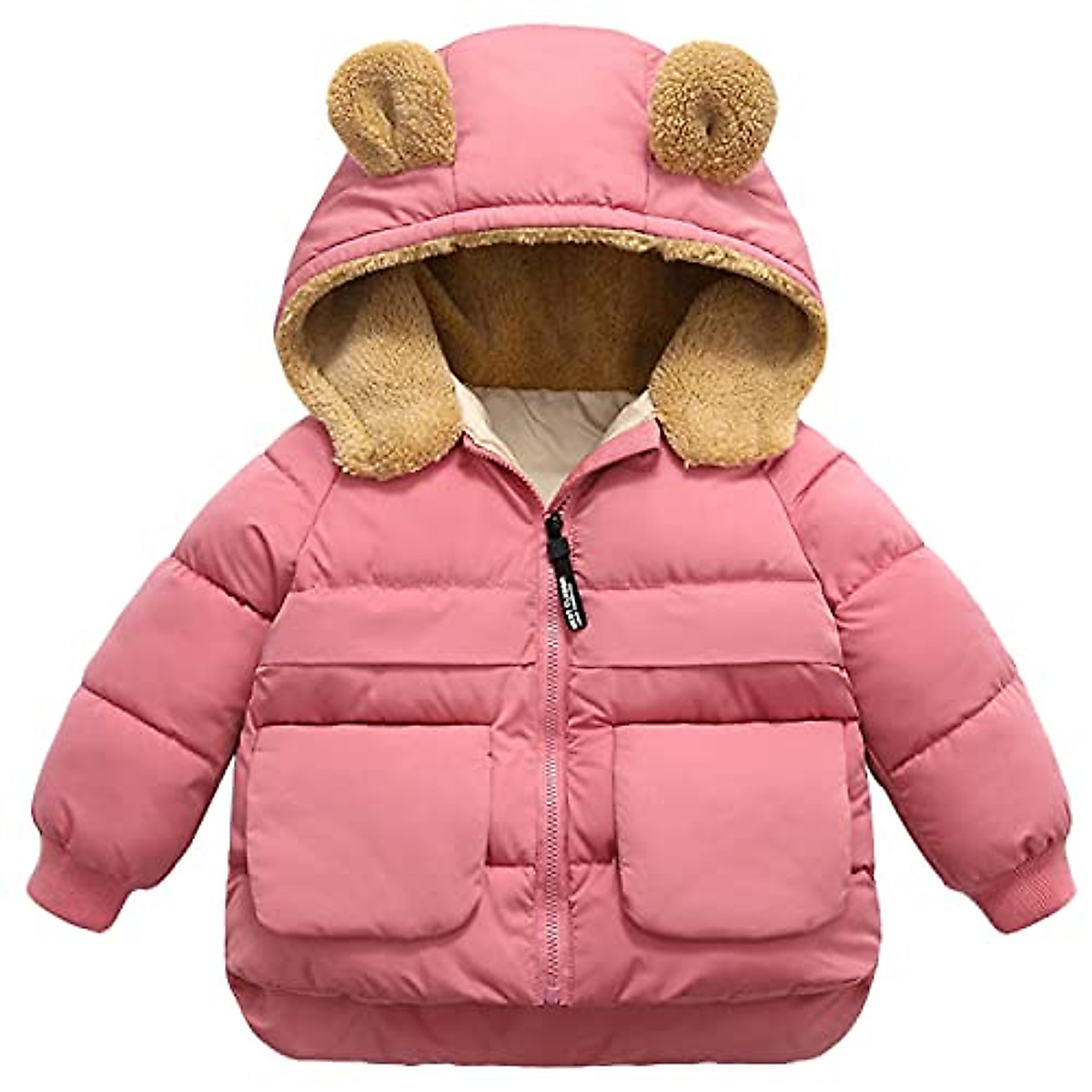 Happy Cherry Toddler Winter Warm Jacket Down Comfortable Coat Hoody Puffer Outwear Cartoon Cotton Hoodies Soft Solid Autumn Jackets Thick Windproof Coat 3-4 Years Pink