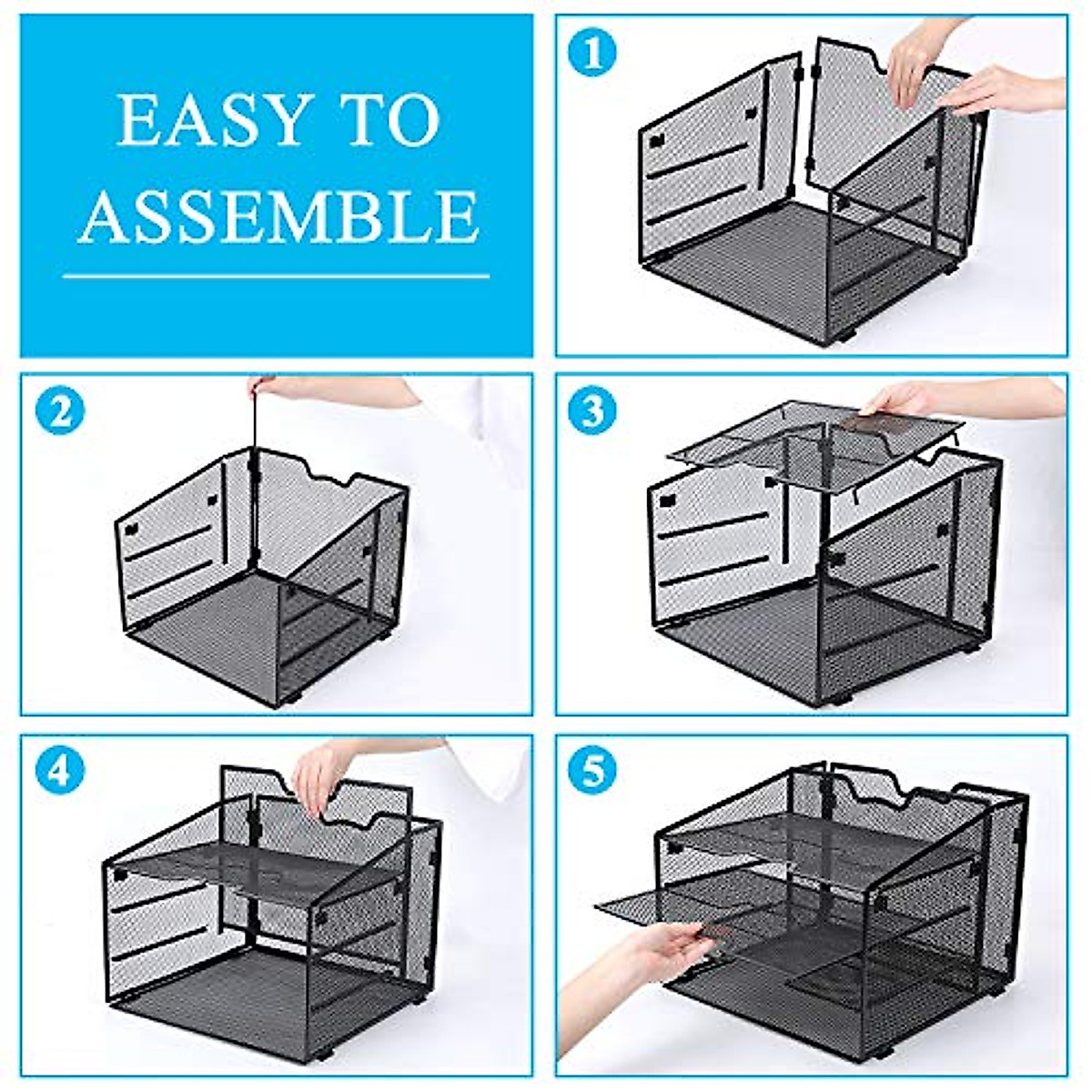 ProAid Desk Organizer and Accessories, Letter Tray Paper Organizer, Mesh Office Organizer for Office, Home and Classroom, Black