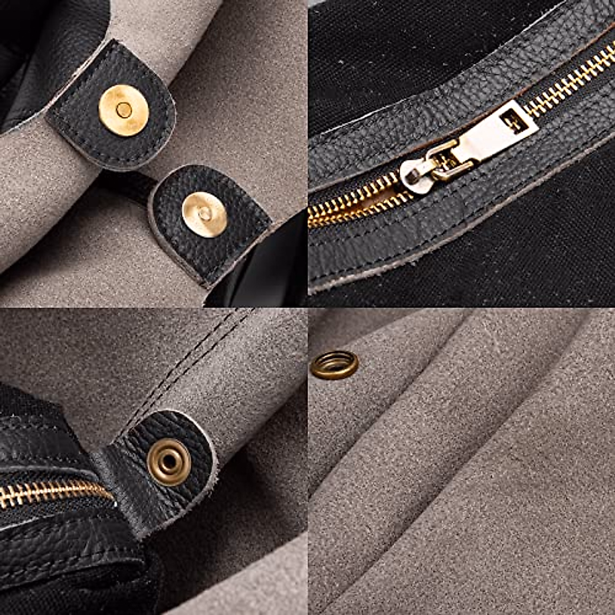 Women genuine leather hobo handbag: large capacity shopping bag tote shoulder purse black