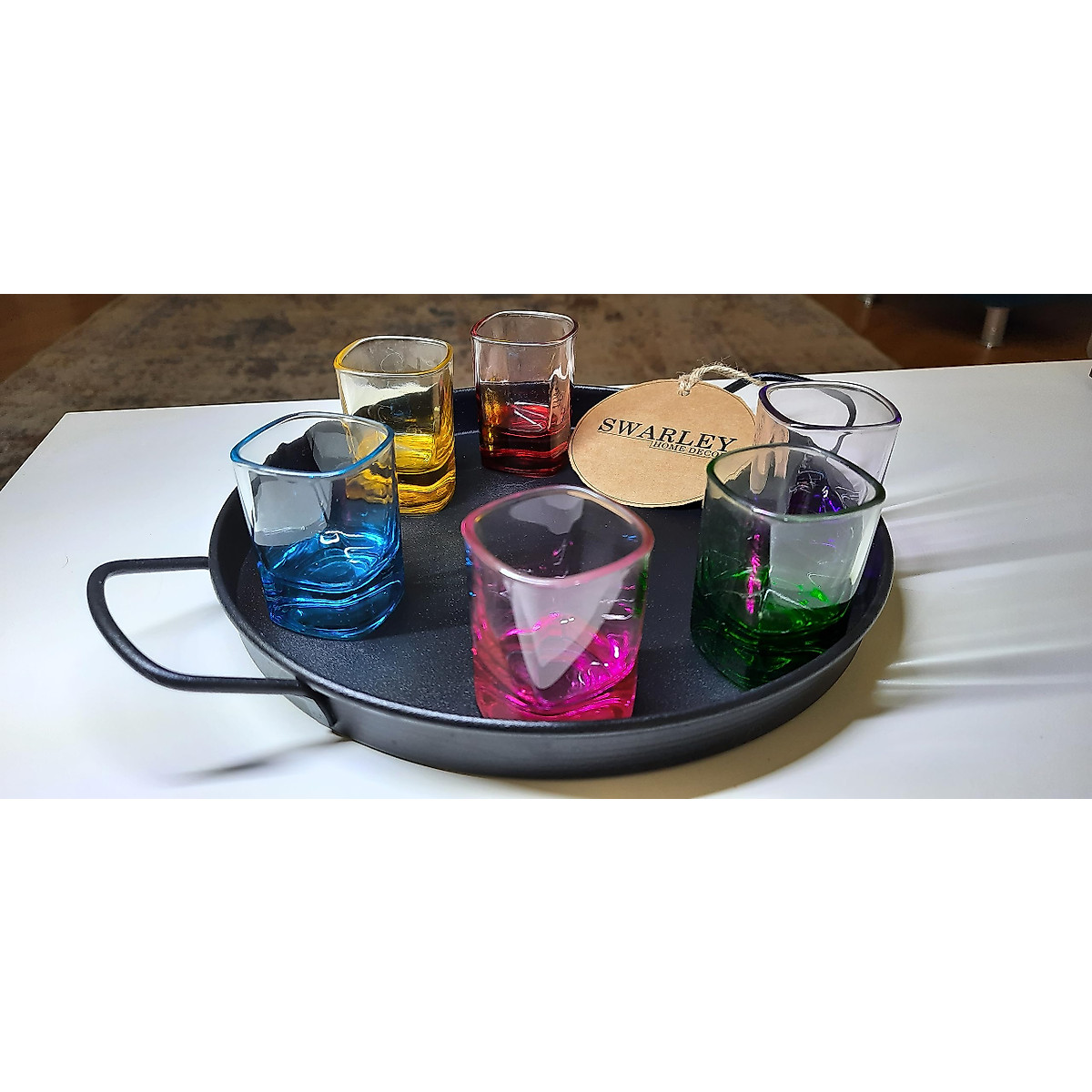 SWARLEY Shot Glasses Set - Cute Shot Glasses | Mini Shot - Tequila Glasses - Vasos de Chupito, Crystal Shot Glasses - Espresso Shot Glass - Colored Glass - Neon Shot (Multi Color) (6 pieces)