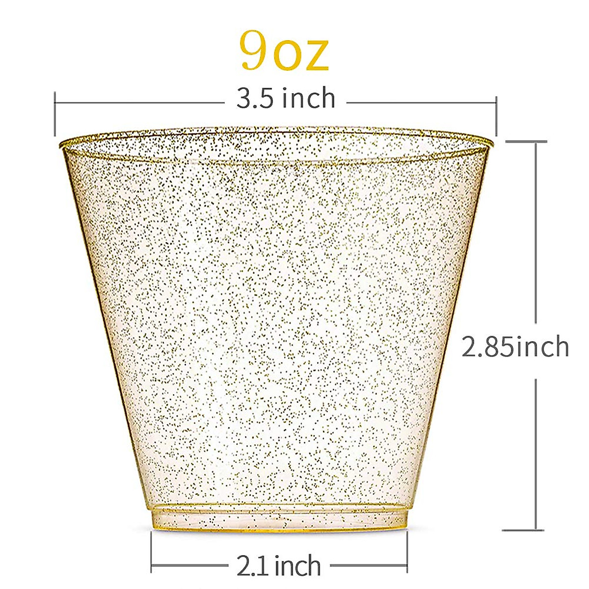 WDF 200pcs 9OZ Gold Cups,Disposable Gold Glitter Plastic Cups - Premium Wedding Cups Party Cups Christmas