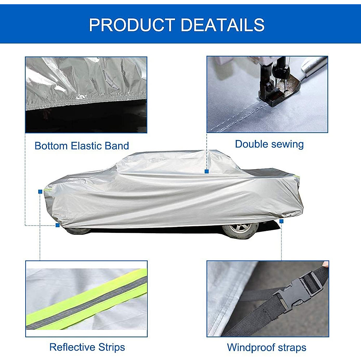 KouKou Truck Cover Waterproof All Weather, 6 Layers Full Pickup Outdoor Cover Length up to 232 inches,Universal Fit Toyota Tacoma, Chevy Silverado, GMC Sierra, Dodge Dakota etc.