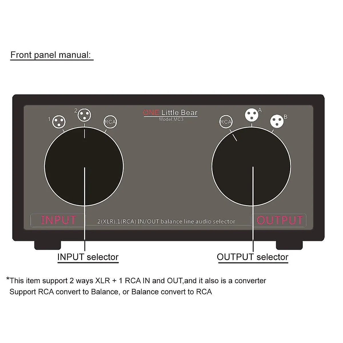 ONE Little Bear MC3 2-IN-2-OUT XLR Balanced/RCA Converter Audio Selector Splitter Box Passive Preamp XLR to RCA Switch