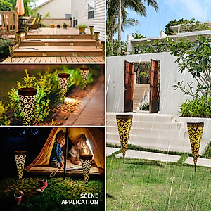 ANGMLN 2 Pack Christmas Decorations, Outdoor Lights Clearance Garden Solar Pathway Lights - Waterproof Decorative Metal Stake Lights with Lacy Cone Pattern for Walkway Yard Steps Patio Lawn