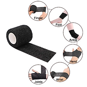 GOETOR Tattoo Grip Cover Wrap 2 Inch x 5 Yards 4 Rolls Breathable Self Adherent Wraps Black Elastic Bandage Tape for Tattoo Grip Cover Sports Wrist Ankle Sprains & Swelling (Black)
