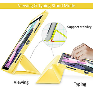 Hoidokly iPad Air 5th Generation Case 2022, iPad Air 4th Generation Case 2020 10.9 Inch with Pencil Holder [Support Touch ID and iPad 2nd Pencil Charging], Trifold Stand Smart Folio Case, Yellow