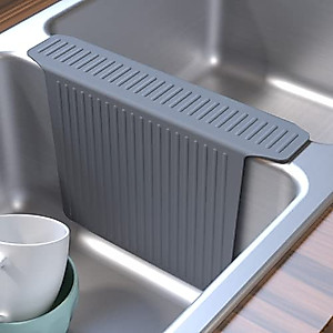 Bligli Silicone Sink Divider Mat, Large Durable Sink Saddle Pad with No Suction Cup, Kitchen Divided Sink Protector Mat for Glassware Dishes, Easy to Clean and No Smell, 12.8" x 17.6" (Grey,1 PACK)